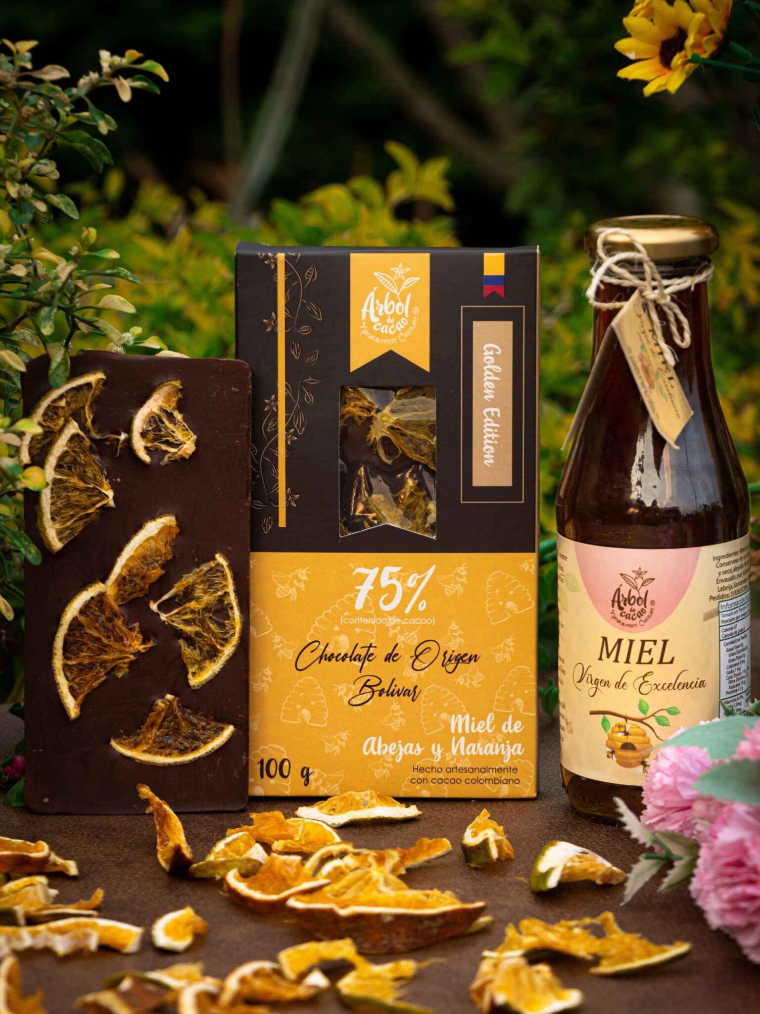 Tableta de chocolate 75% con miel de abejas y naranja | Árbol de Cacao